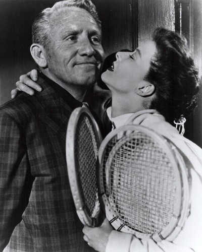Pat and Mike 1952 Katharine Hepburn with raquets hugs Spencer Tracy ...