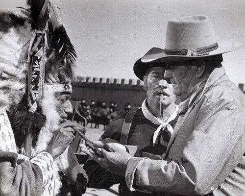 Chisum John Wayne lights cigar for Abraham Sofaer as Chief Buffalo 8x10 ...