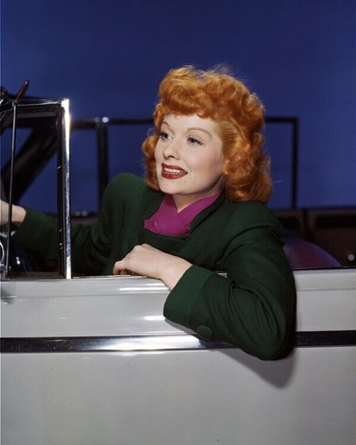 Lucille Ball 1940's red head stunner driving convertible car 8x10 inch ...