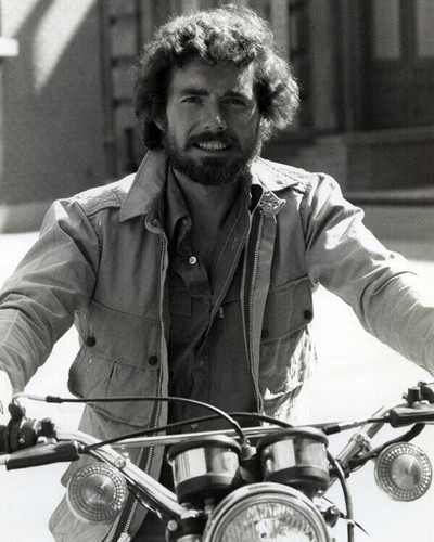 David Birney sits astride motorbike 1976 TV cop series Serpico 8x10 ...