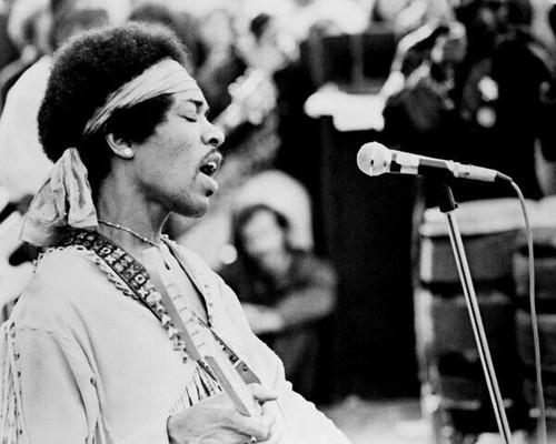 Jimi Hendrix wears bandana singing into microphone 8x10 inch real photo ...