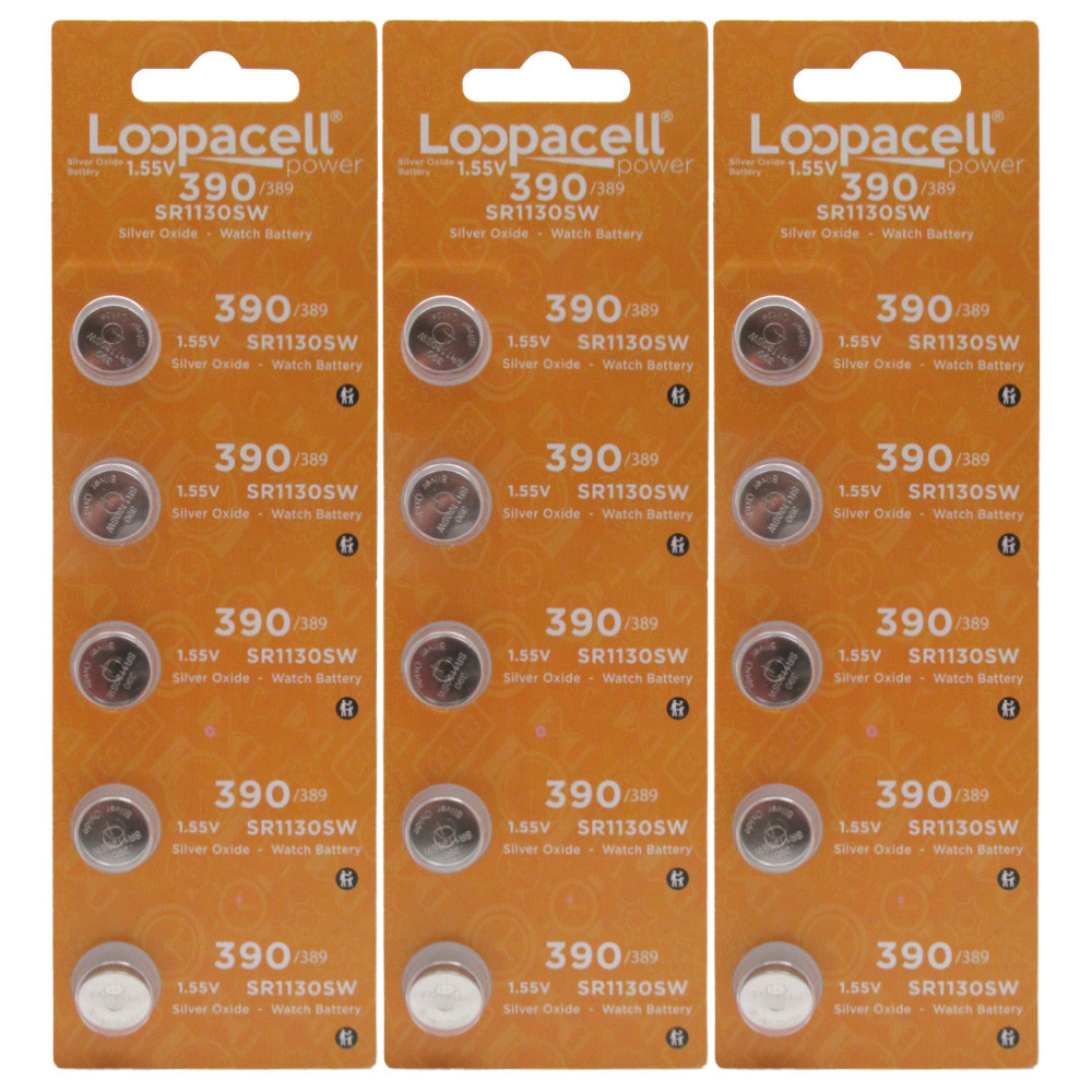 Loopacell 389 390 Button Cell Silver Oxide SR1130W Watch Battery Pack ...