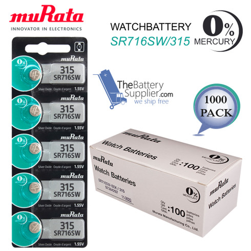 1000 pcs 315 MURATA Watch Batteries SR716SW SR716 0% MERCURY Wholesale ...