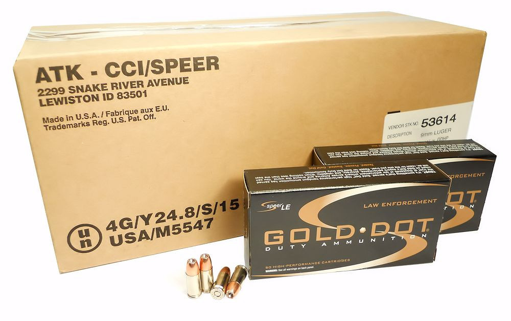 9mm 9x19 Ammo 115gr GDHP Speer Gold Dot (53614) 250 Rounds ...