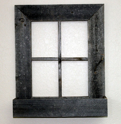 Rustic Reclaimed Barn Wood Window Frame with Flower Box - Rustic Decor