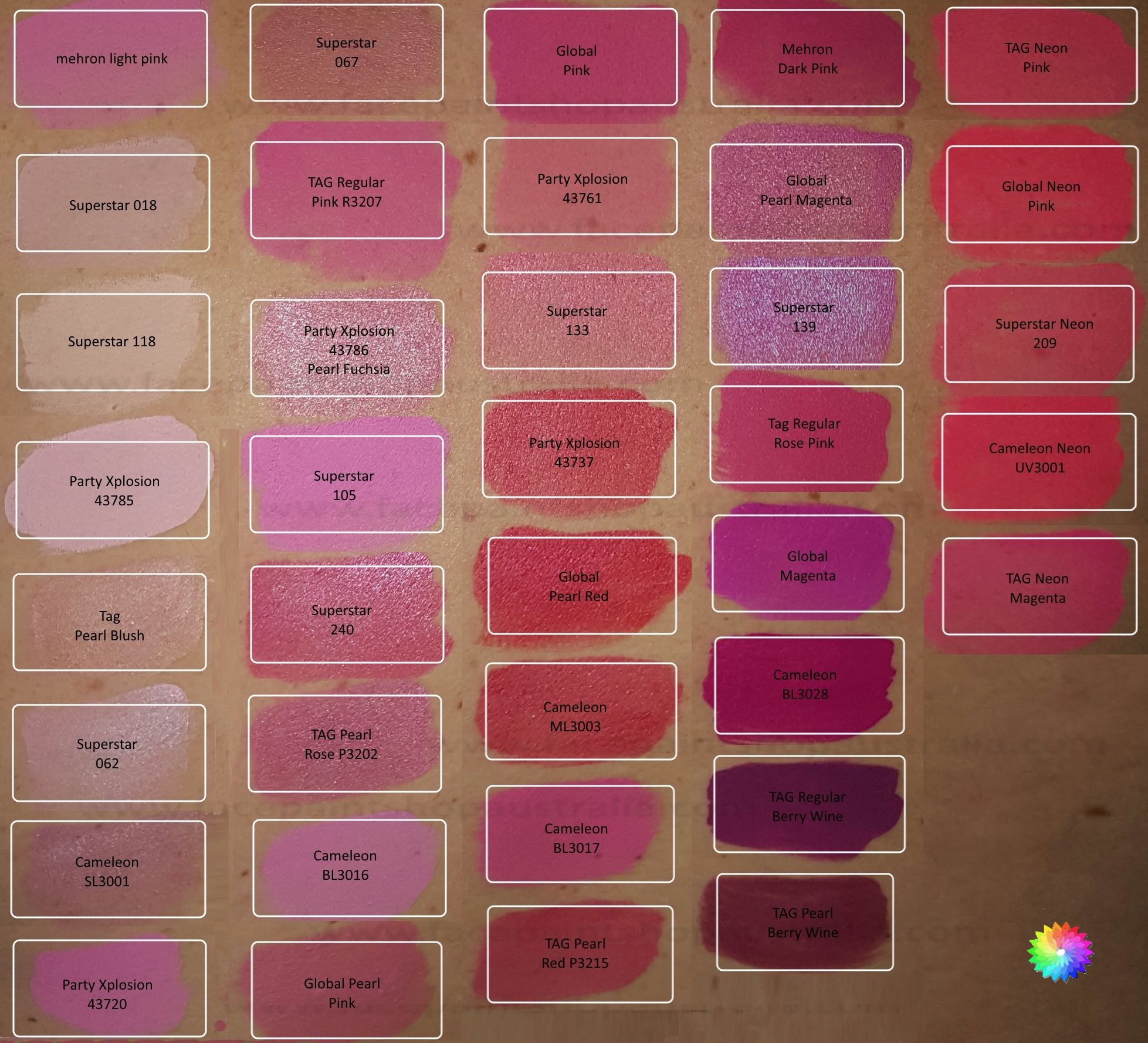 Face Paint Colour Swatches - Pink - Face Paint Shop Australia