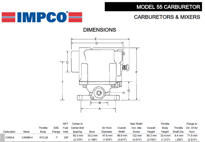 IMPCO LPG Carburetor Mixer Model CA55M-4