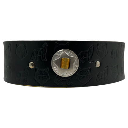 YOUTH REGALIA LEATHER BELT WITH WOLF EMBOSSING 2.5" x 28" BLACK WITH ...
