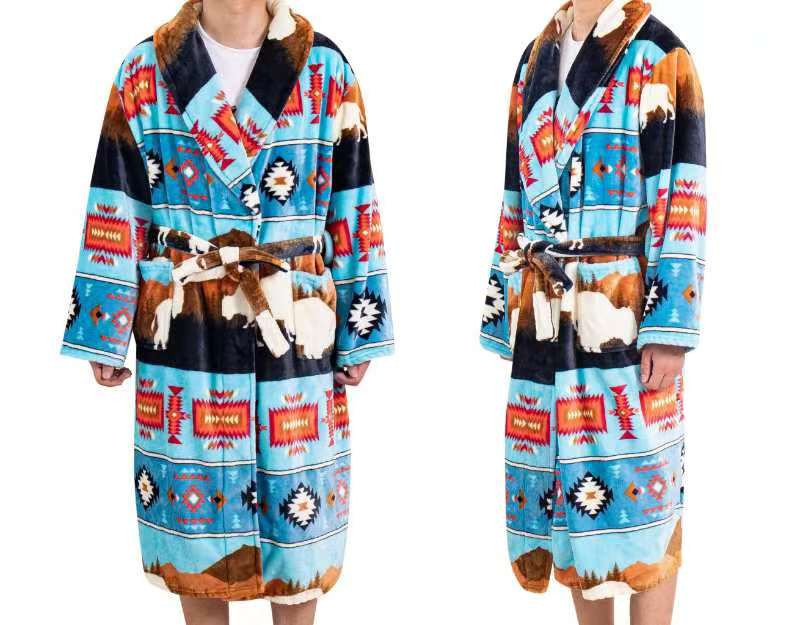 ROBE WITH COLLAR TURQUOISE RUSTIC BISON - Western Varieties