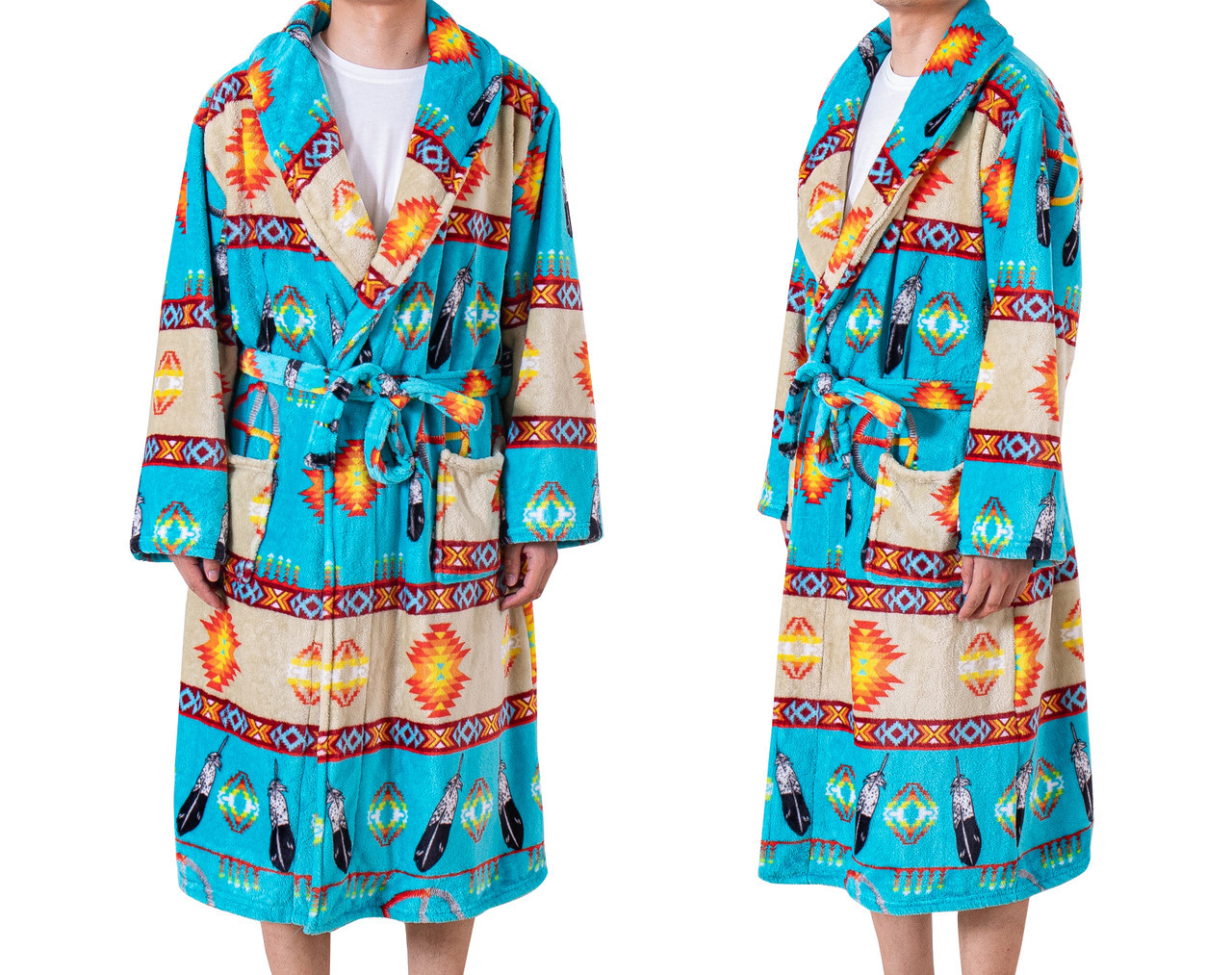 ROBE WITH COLLAR TURQUOISE MEDICINE WHEEL - Western Varieties