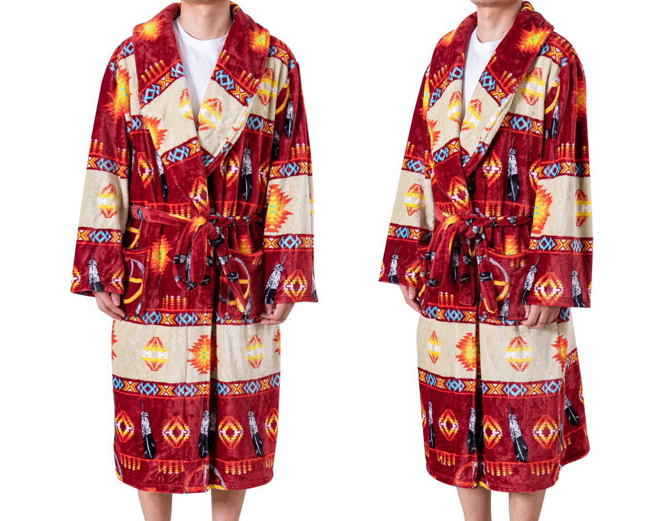 ROBE WITH COLLAR BURGUNDY MEDICINE WHEEL - Western Varieties