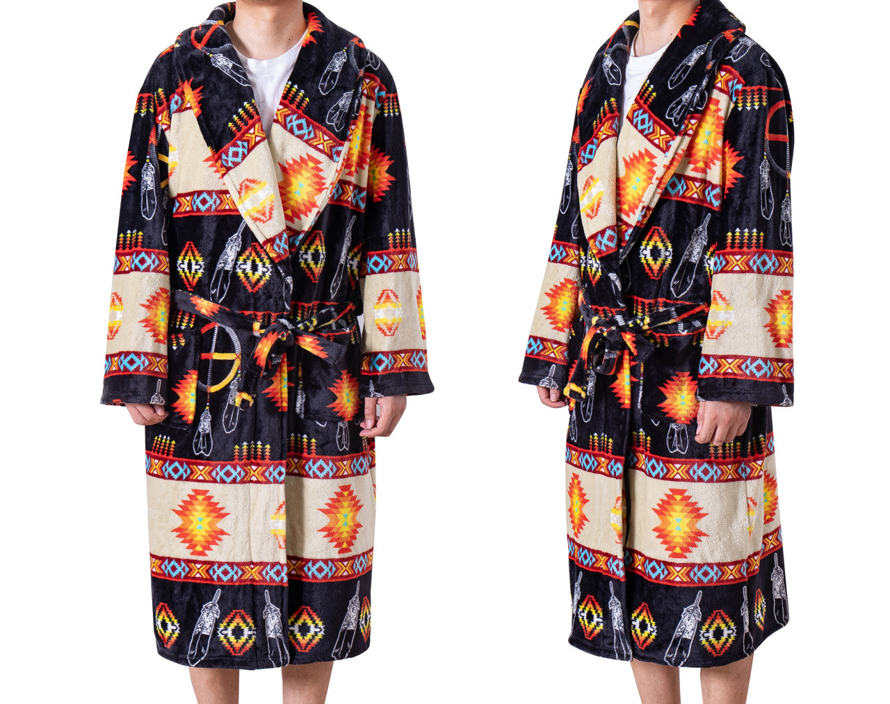 ROBE WITH COLLAR BLACK MEDICINE WHEEL - Western Varieties