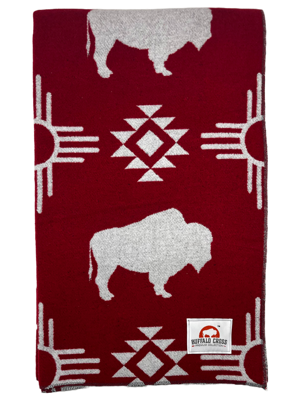 BUFFALO CROSS PREMIUM THROW WHITE BUFFALO RED - Western Varieties