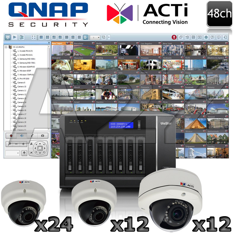 QNAP ACti 48 channel Megapixel IR Dome IP Camera System QA17