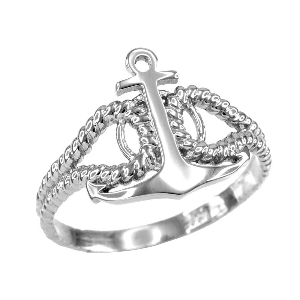 925 Sterling Silver Fouled Anchor Ring for Women