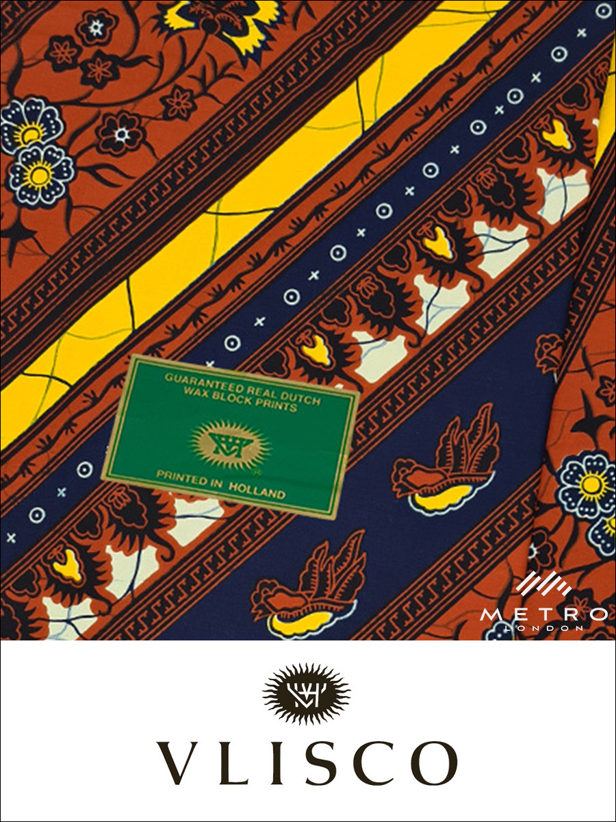 Vlisco Dutch Wax Print 14/1003 Burnt Orange/Yellow/Navy Blue