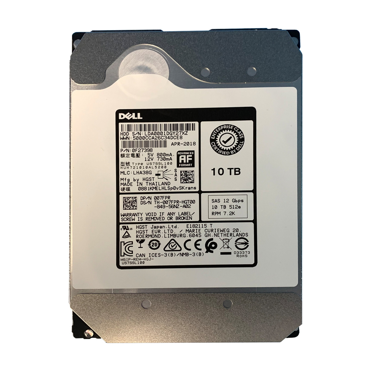 Dell 07FPR | Dell 10TB NL SAS 7.2K 12GBPS 512e 3.5" Drive | 0F27398 ...